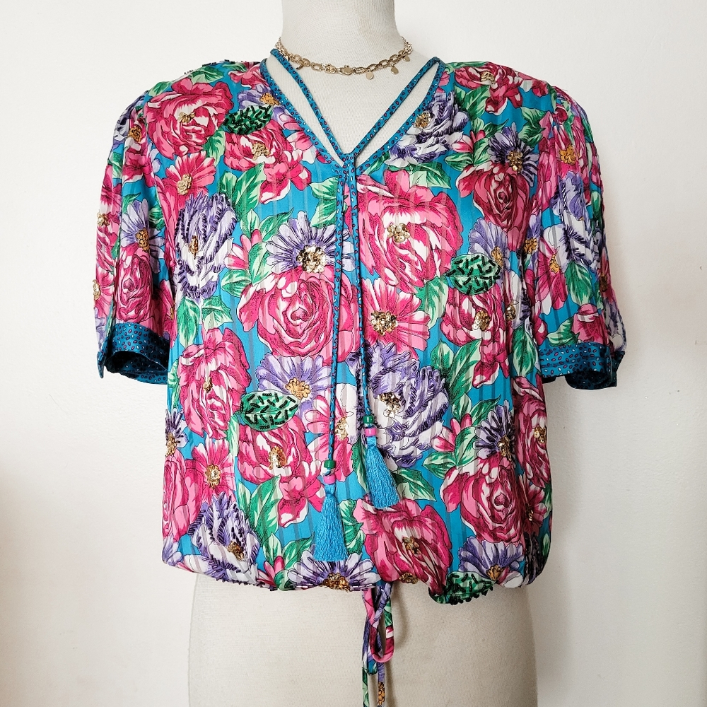 Diane Freis Vintage Floral Blouse - Gem